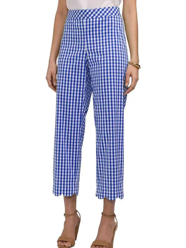 Foxcroft Elaine Gingham Scalloped Hem Capri Pants - Blue/white