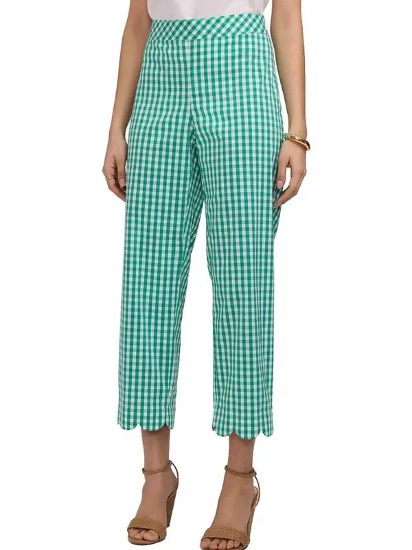 Foxcroft Elaine Gingham Scalloped Hem Capri Pants - Green/white