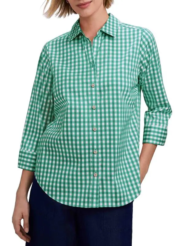 Foxcroft Gingham Button-up Shirt - Green/white