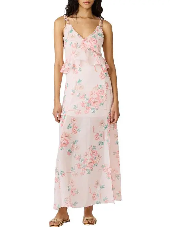Steve Madden Floral Ruffle Detail Maxi Dress - Peach Romance