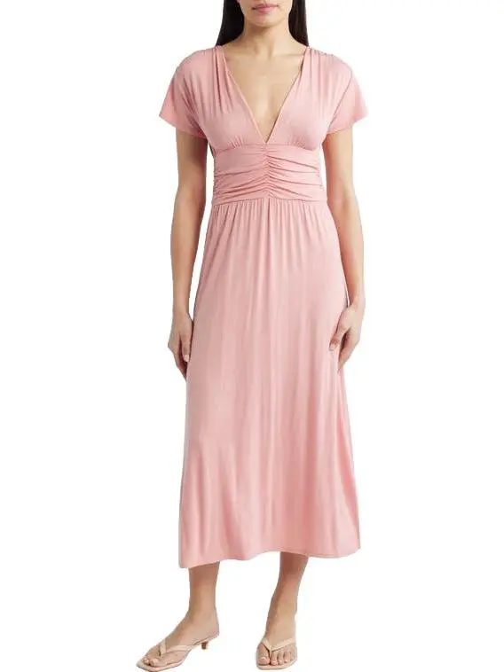 Loveappella Ruched Bodice Midi Dress - Dusty Rose