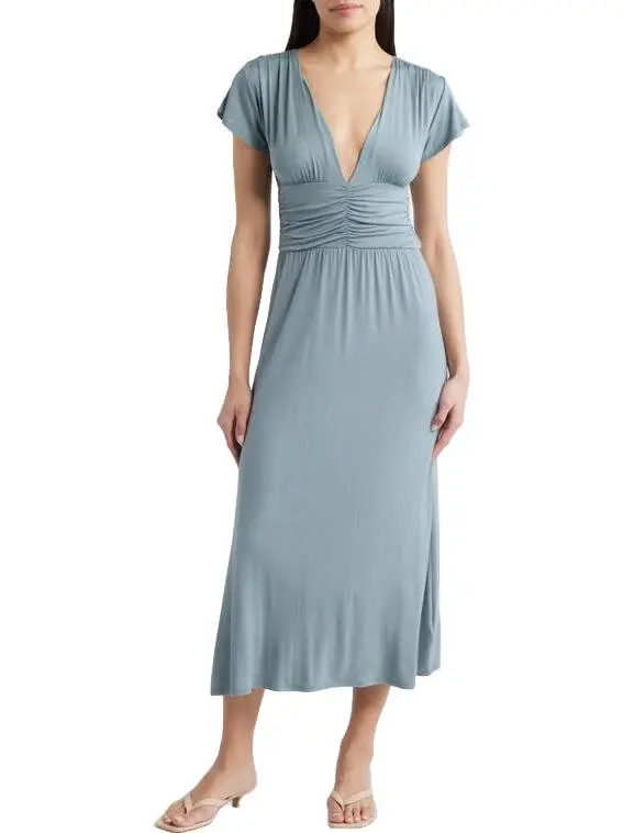 Loveappella Ruched Bodice Midi Dress - Sage