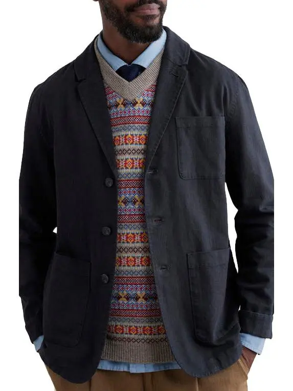 SEASALT CORNWALL Tollgate Herringbone Linen & Organic Cotton Blazer - Inkwell