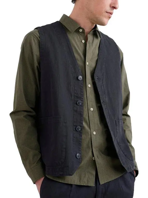 SEASALT CORNWALL Tollgate Linen & Organic Cotton Waistcoat - Inkwell