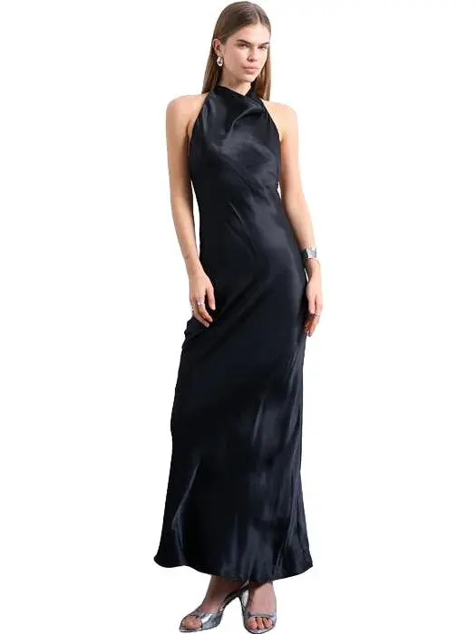 Topshop Cowl Halter Neck Open Back Maxi Dress - Black