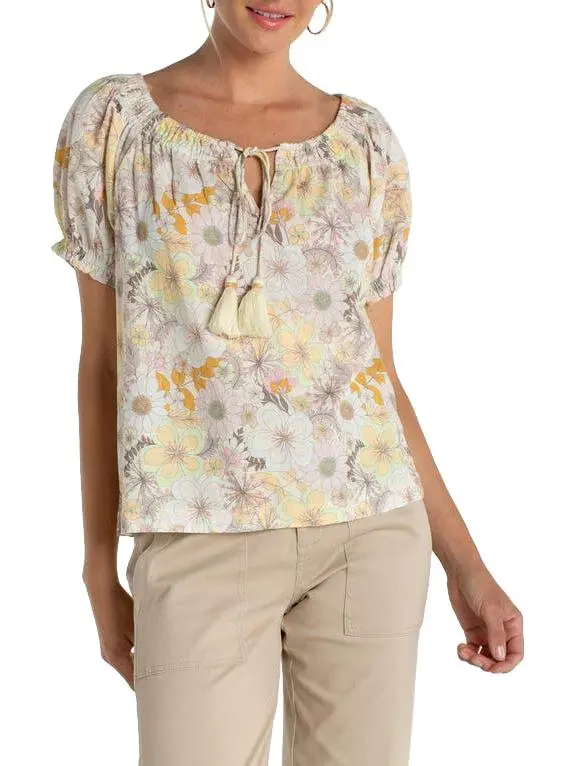 LIVERPOOL Floral Print Tie Neck Top - Pristine Multi