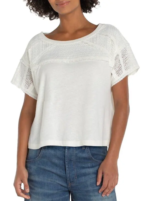 LIVERPOOL Lace Dolman Sleeve Top - Whipped Cream