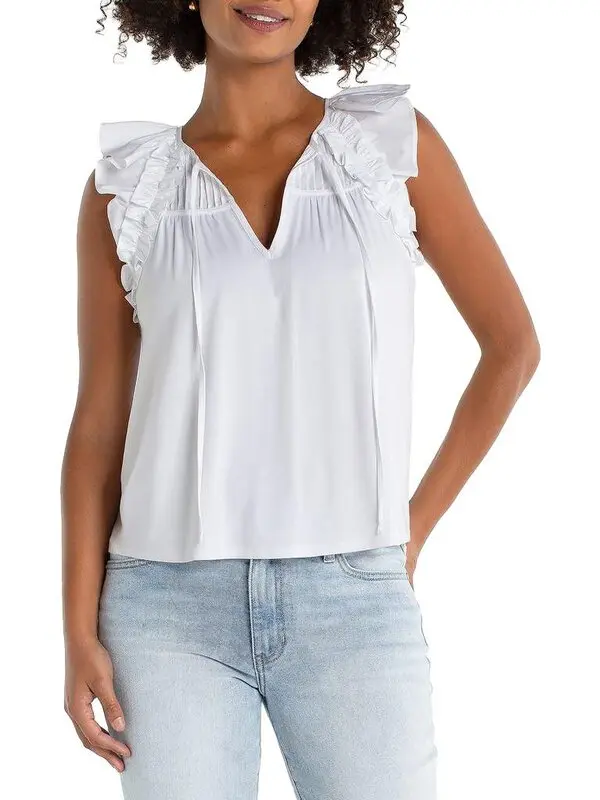 LIVERPOOL Ruffle Shoulder Tie-neck Top - White