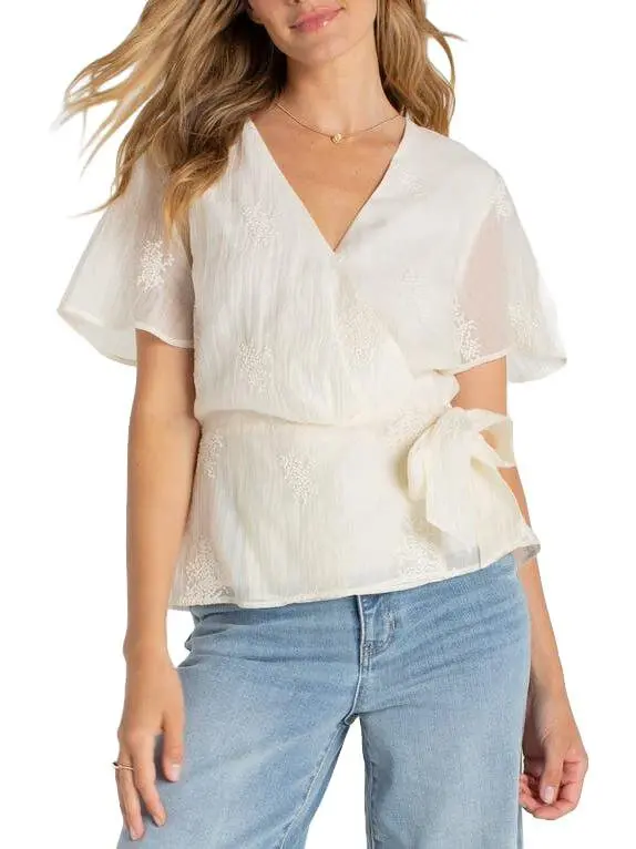LIVERPOOL Embroidered Wrap Top - Cream