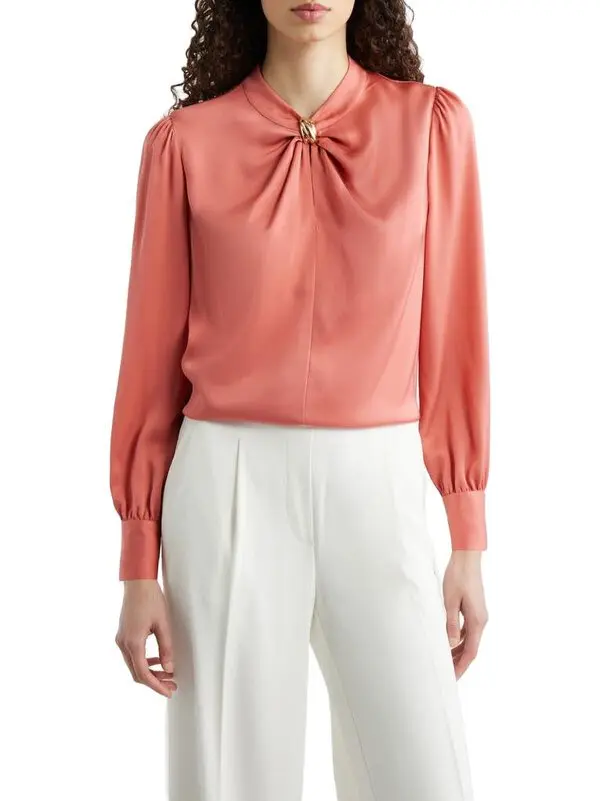 Elie Tahari Stretch Silk Top With Golden Hardware - Dragon Fruit