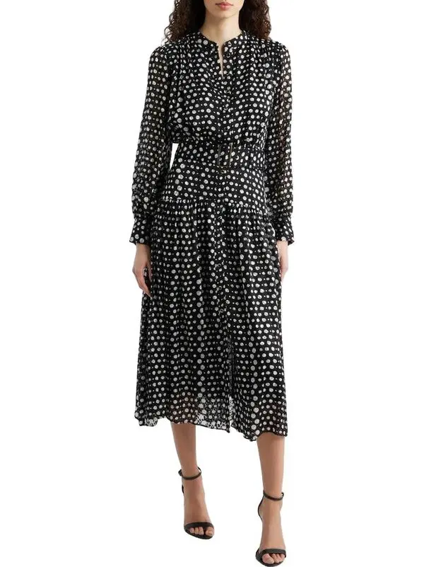 Elie Tahari Rue Dot Long Sleeve Maxi Dress - Noir And White Polka Dot