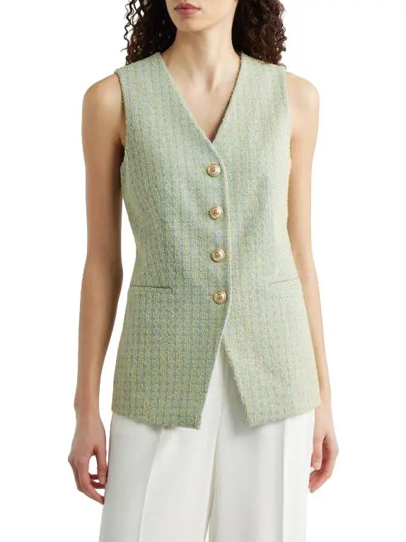 Elie Tahari Abigail Cotton Tweed Vest - Denim Blue/golden Hour