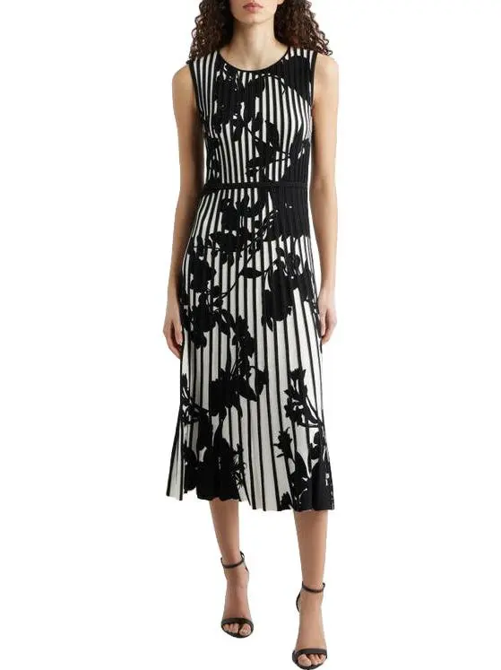 Elie Tahari Alma Floral Sleeveless Sweater Dress - Sky White/noir