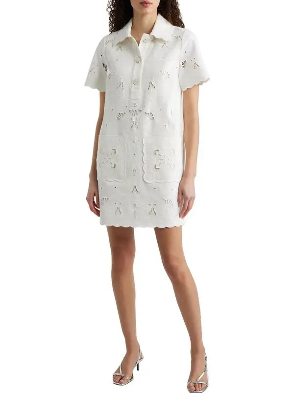 Elie Tahari The Marianna Embroidered Cotton Shirtdress - Green/sky White
