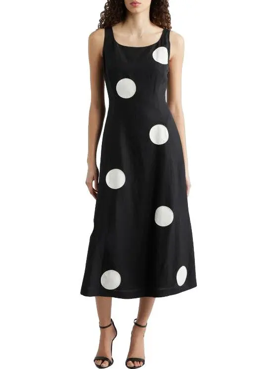 Elie Tahari Lucie Dot Midi Dress - Noir/white