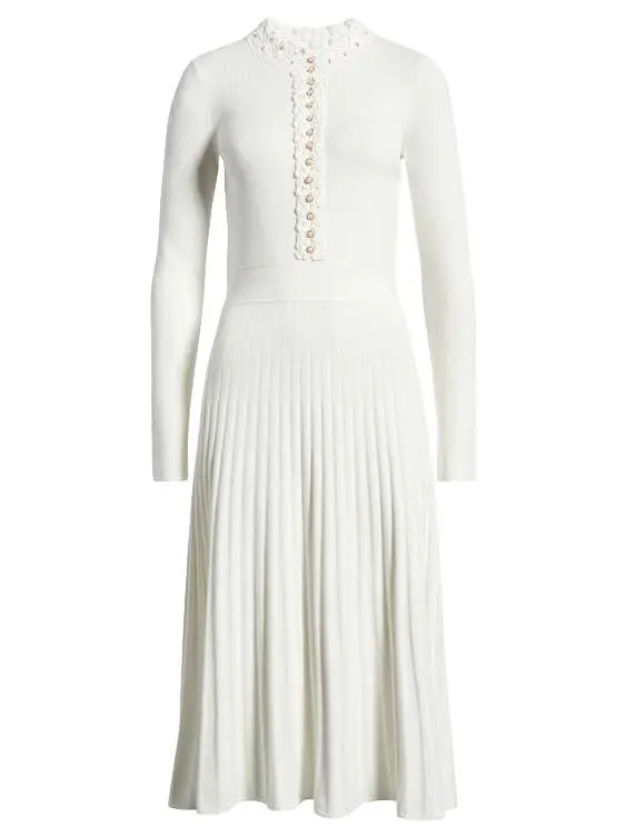 Elie Tahari Jan Long Sleeve Midi Sweater Dress - Sky White