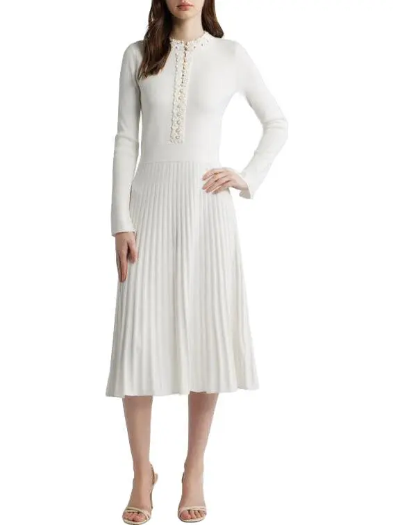 Elie Tahari Jan Long Sleeve Midi Sweater Dress - Sky White