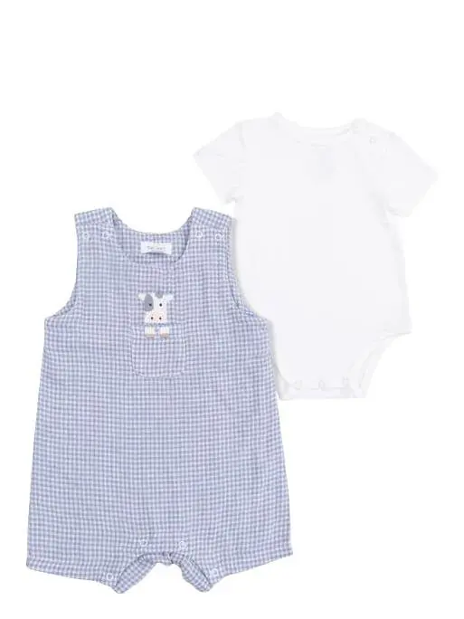 ANGEL DEAR Farm Animal Appliqué Romper & Bodysuit Set - Blue
