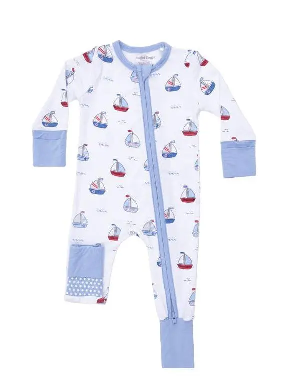 ANGEL DEAR Bubbly Sailboats Convertible Footie - White Blue