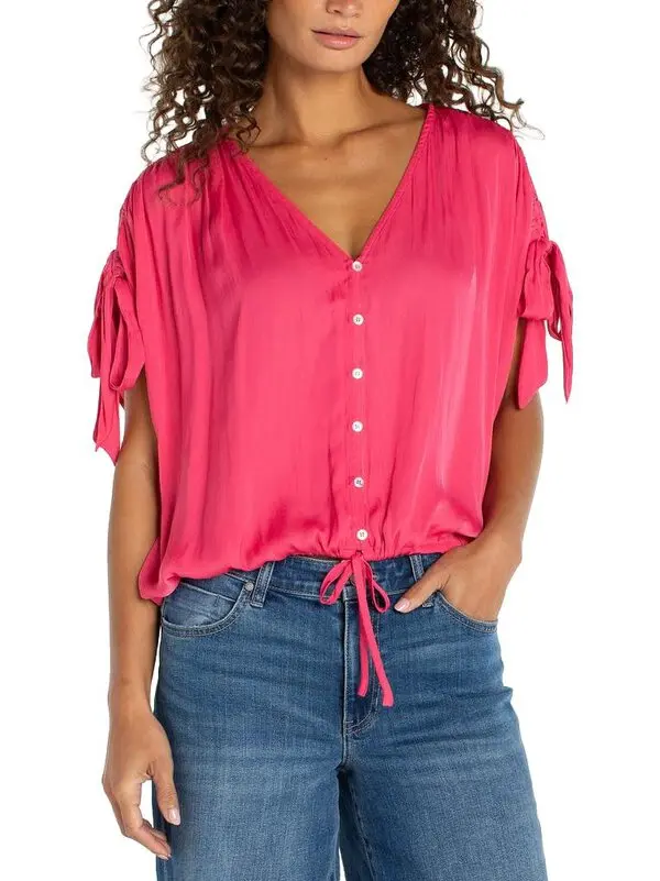 LIVERPOOL Tie Sleeve Top - Perfect Pink