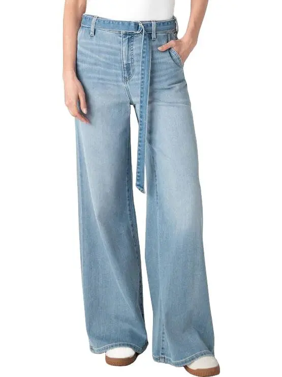 LIVERPOOL Stride Belted High-waist Wide-leg Jeans - Tide Pools