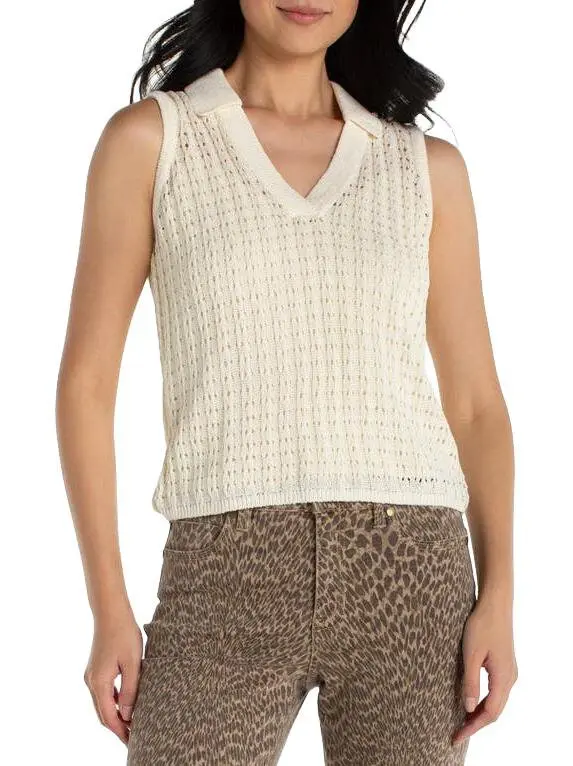 LIVERPOOL Johnny Collar Open Stitch Sweater Vest - Cream