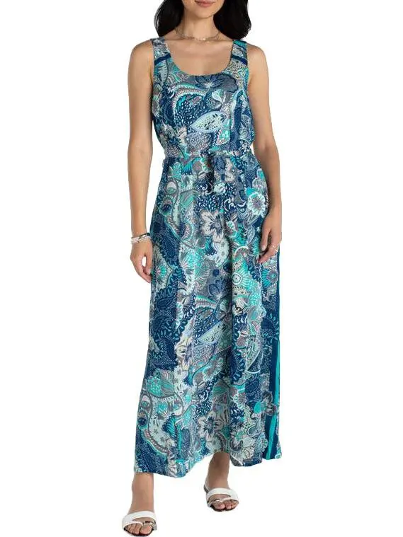 LIVERPOOL Floral Print Sleeveless Maxi Dress - Aqua Blue Mlt