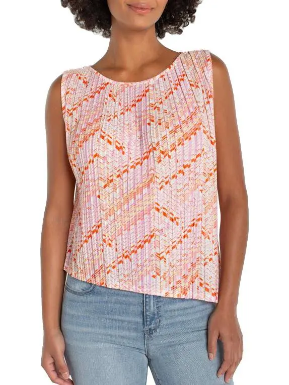 LIVERPOOL Pleated Asymmetric Sleeveless Top - Cream Pink