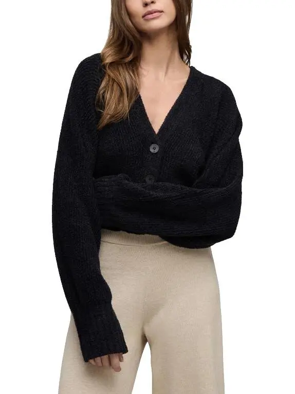 Barefoot Dreams Cozychic Lite Crop Cardigan - Black