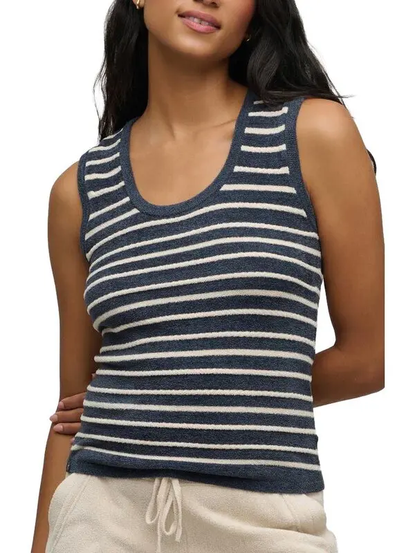 Barefoot Dreams Cozychic Ultra Lite Stripe Textured Pajama Tank - Indigo-stone