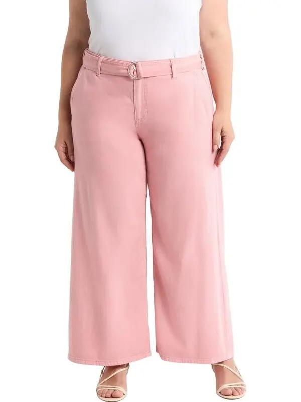 LIVERPOOL Stride Belted High-waist Wide-leg Jeans - Misty Blush