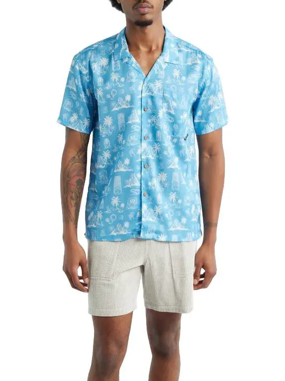 BOARDIES Print Short Sleeve Button-up Camp Shirt - Blue