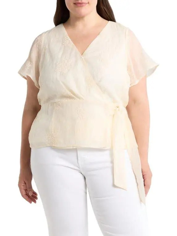LIVERPOOL Embroidered Wrap Top - Cream