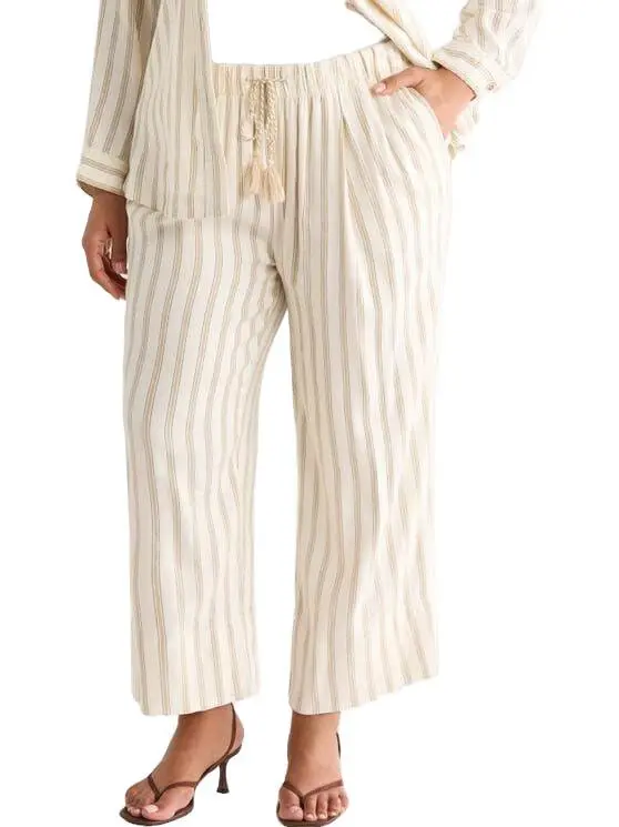 LIVERPOOL Stripe Pull-on Crop Wide Leg Pants - Cream/tan Stripe