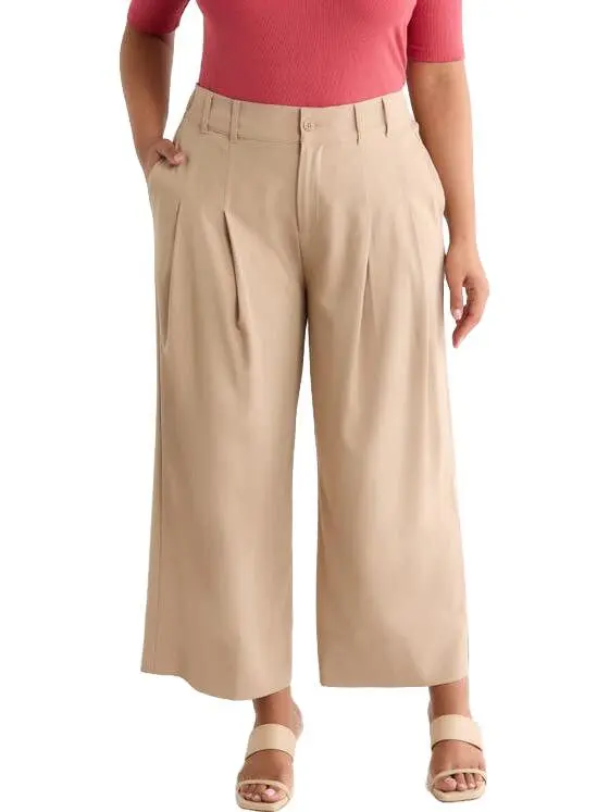 LIVERPOOL Pleated High Waist Wide Leg Pants - Cappuccino