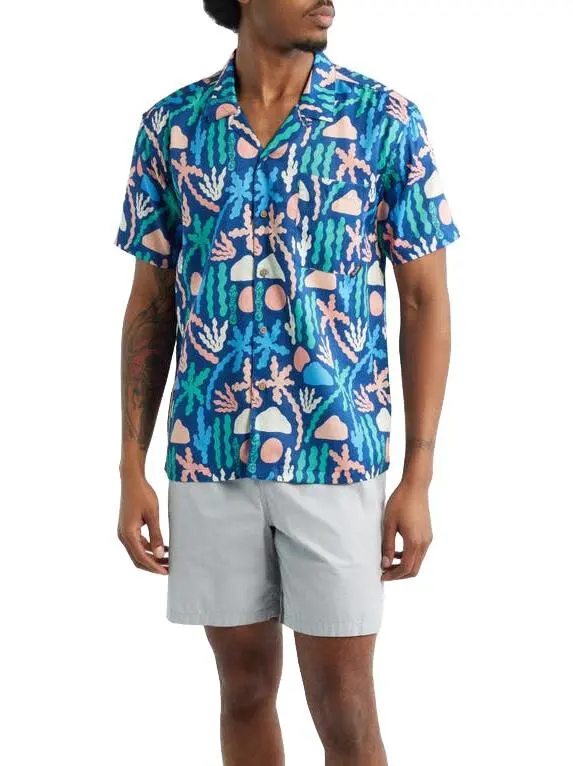 BOARDIES Print Short Sleeve Button-up Camp Shirt - Blue Multi