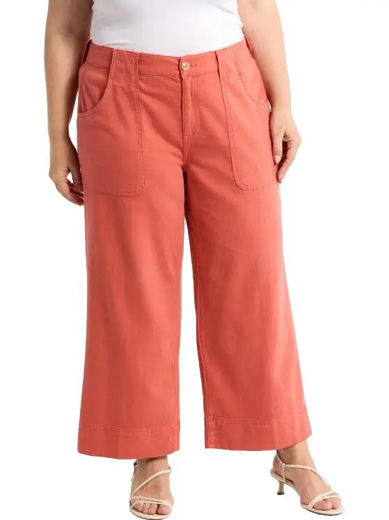 LIVERPOOL Stride High Waist Crop Wide Leg Utility Pants - Red Clay