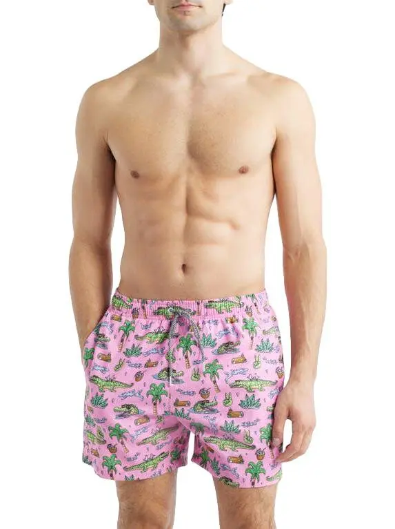 BOARDIES Crocodile Print Mid-length Swim Trunks - Pink