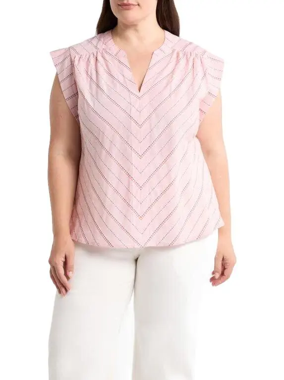 LIVERPOOL Jacquard Stripe Popover Top - Pink Multi Strp