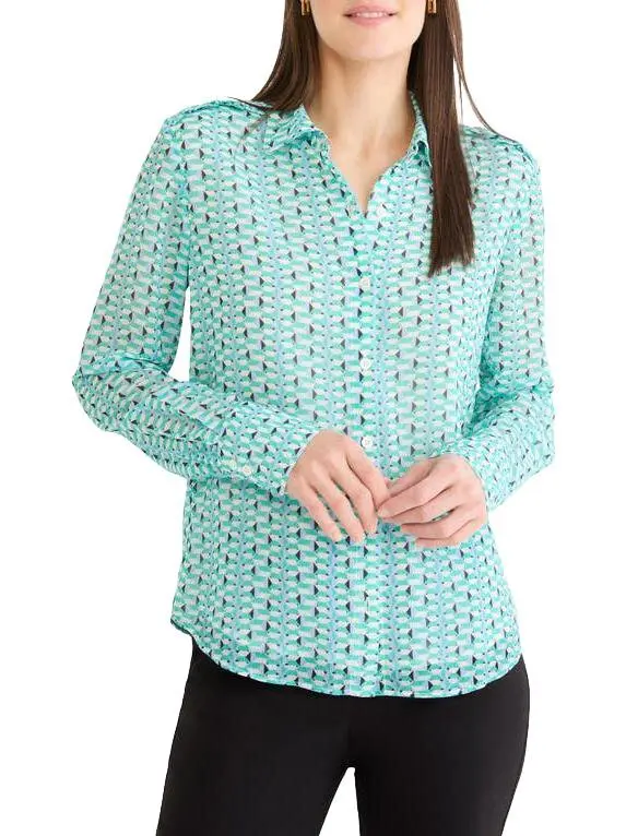 NIC+ZOE Geo Steps Relaxed Fit Button-up Shirt - Green Multi
