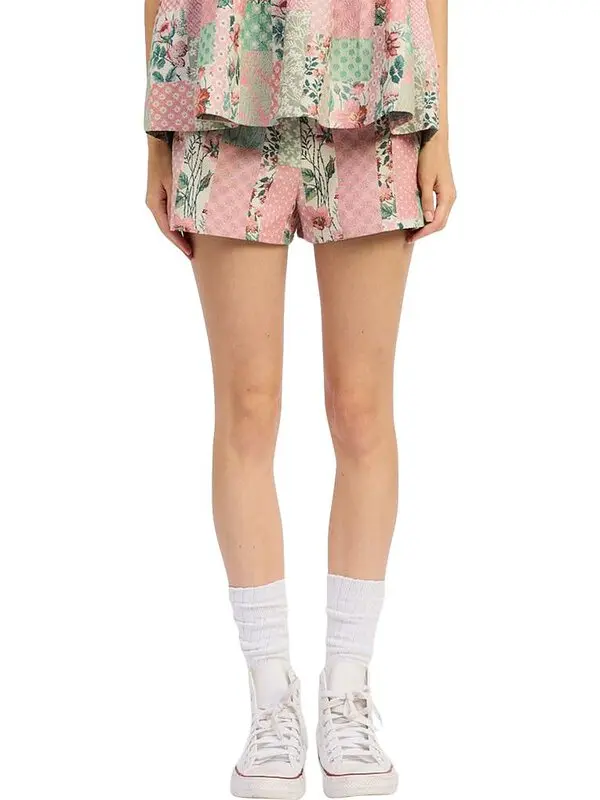 JACQUIE THE LABEL Gigi Woven High-waisted Shorts - Pink Ivory Sage