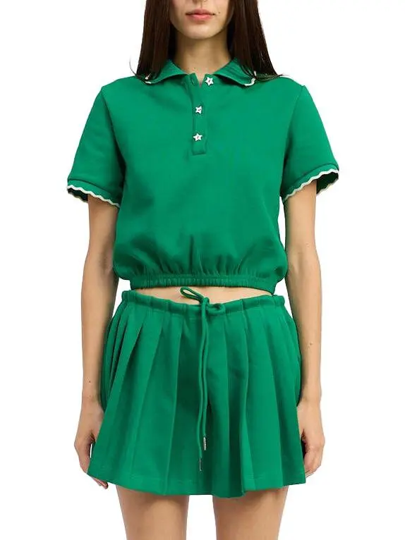 JACQUIE THE LABEL Sonnet Crop Cotton Blend Polo - Green