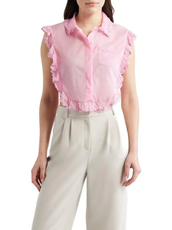 Deluc Insua Frill Detail Sleeveless Cotton Voile Button-up Shirt - Pink