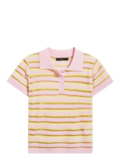 Deluc Levanzo Stripe Knit Polo - Multicolor Pink