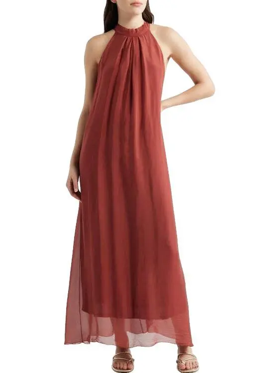 Deluc Vita Mock Neck Satin Maxi Dress - Maroon