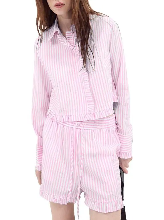 Deluc Split Crop Shirt - Striped Pink
