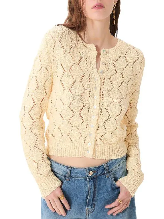 Deluc Cerdena Pointelle Cotton Blend Cardigan - Ecru