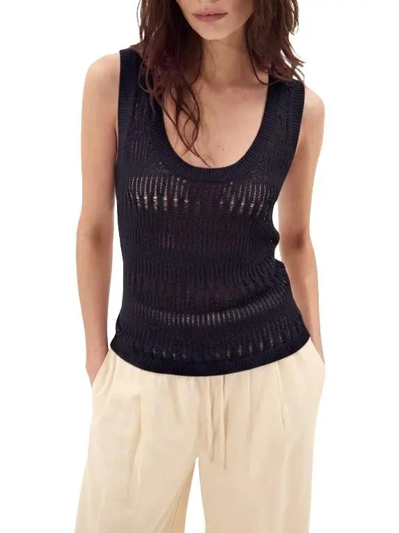 Deluc Mallorca Metallic Sheer Knit Tank - Black