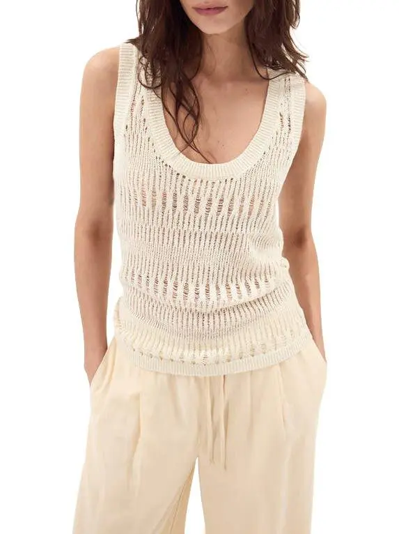 Deluc Mallorca Metallic Sheer Knit Tank - Off White