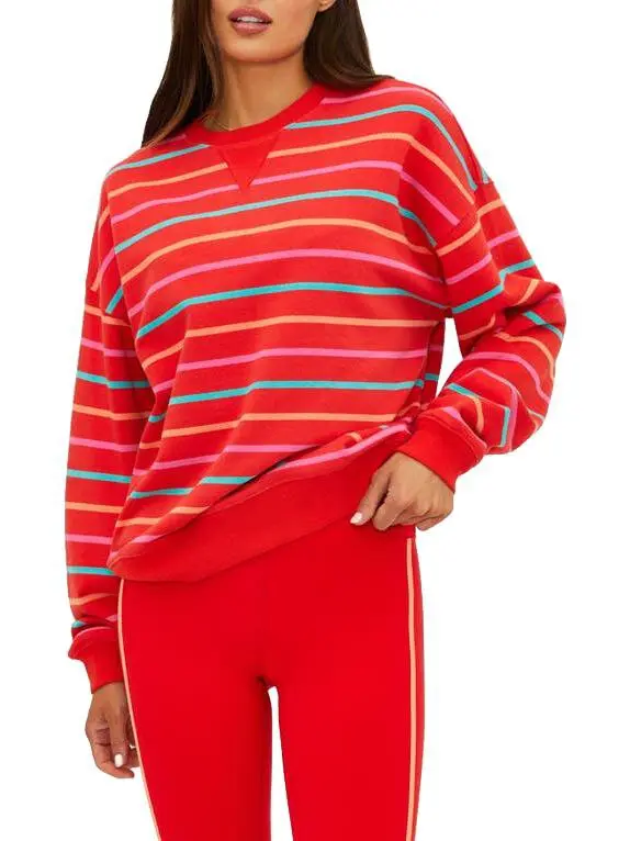 Beach Riot Devyn Oversized Striped Cotton Sweatshirt - Strawberry